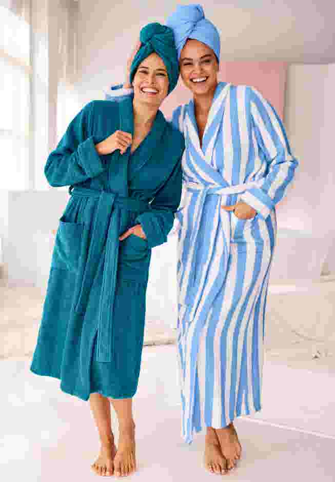 Short Terry Robe with Shawl Collar & Pockets, Paradise Blue | Catherines