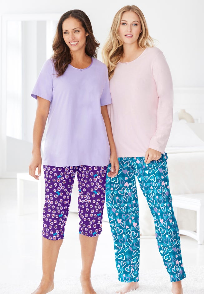 Cotton Sleep Tee with Satin Trim for Women, Deep Teal | Catherines