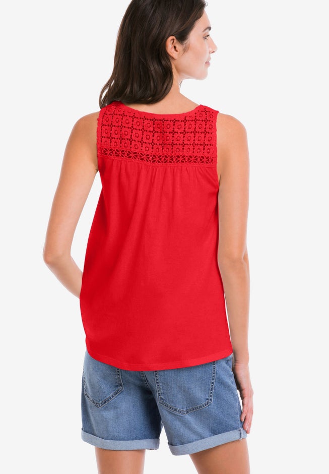 Crochet Lace Tank with A-Line Silhouette, Hot Red | Catherines
