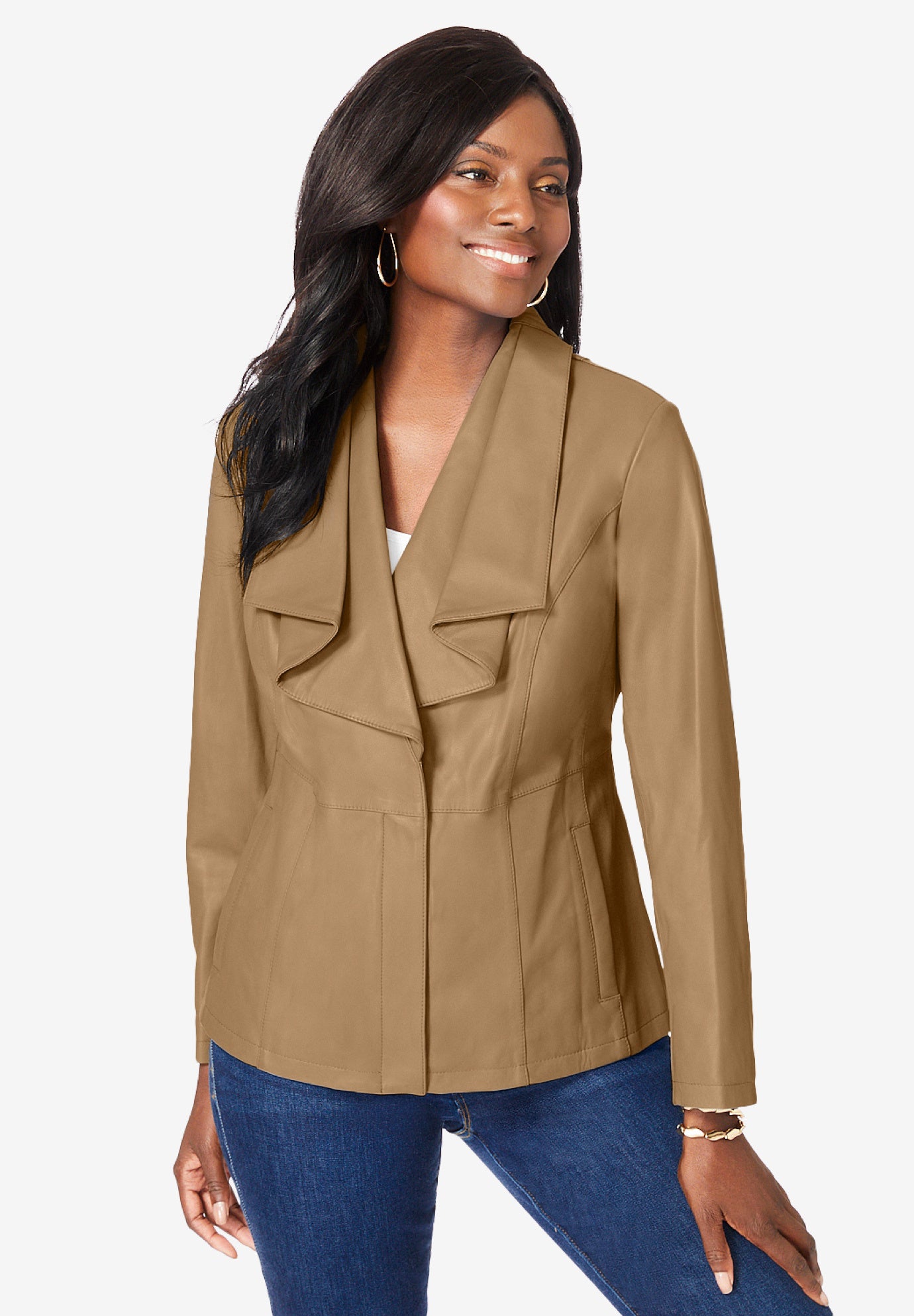 Drape-Front Leather Jacket | Catherines