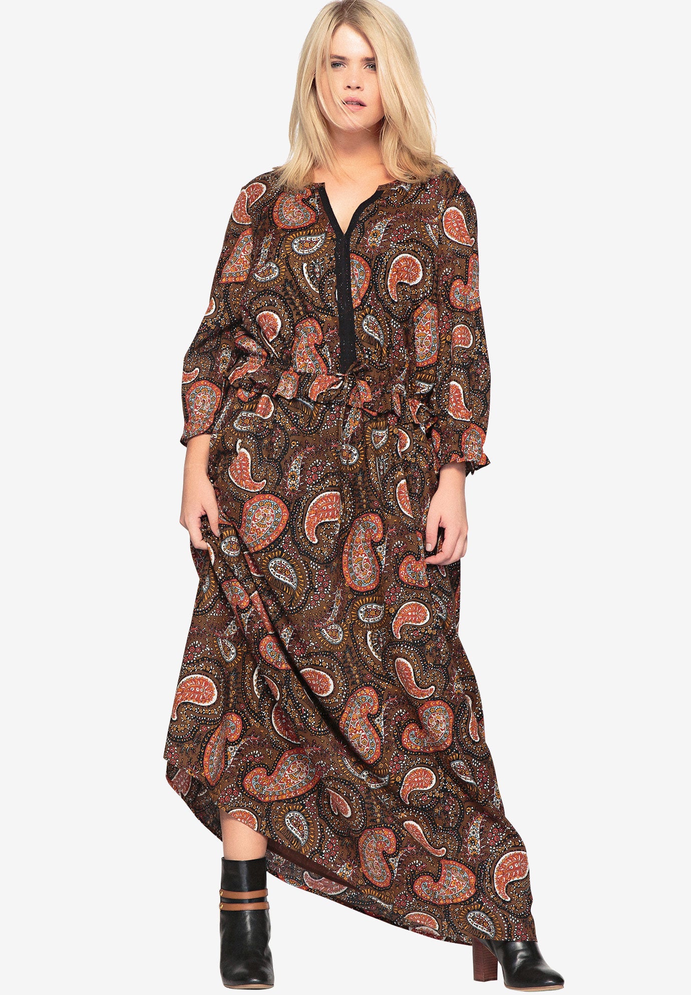 Paisley Maxi Dress With Drawstring Catherines