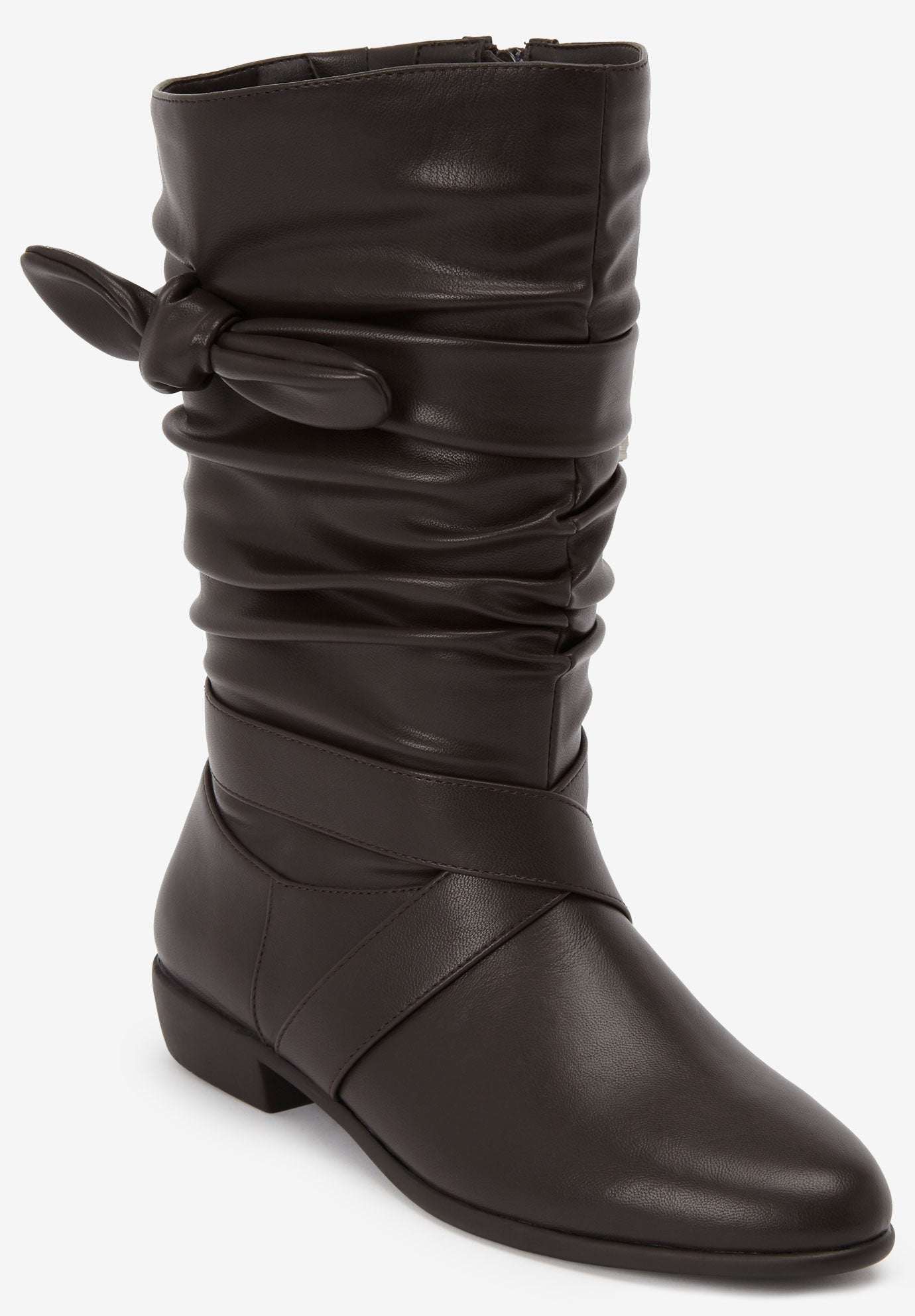 Wide Calf Heather Boot - Faux Leather Favorite, Brown | Catherines