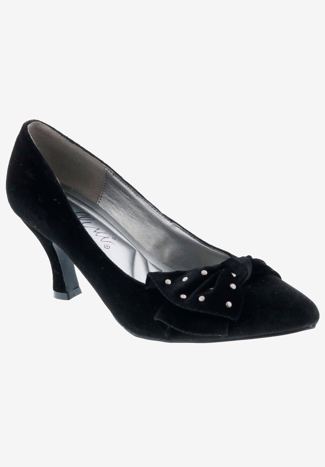 Kitten Heel Charm Stud Pump Velvet Shoes, Black Velvet | Catherines