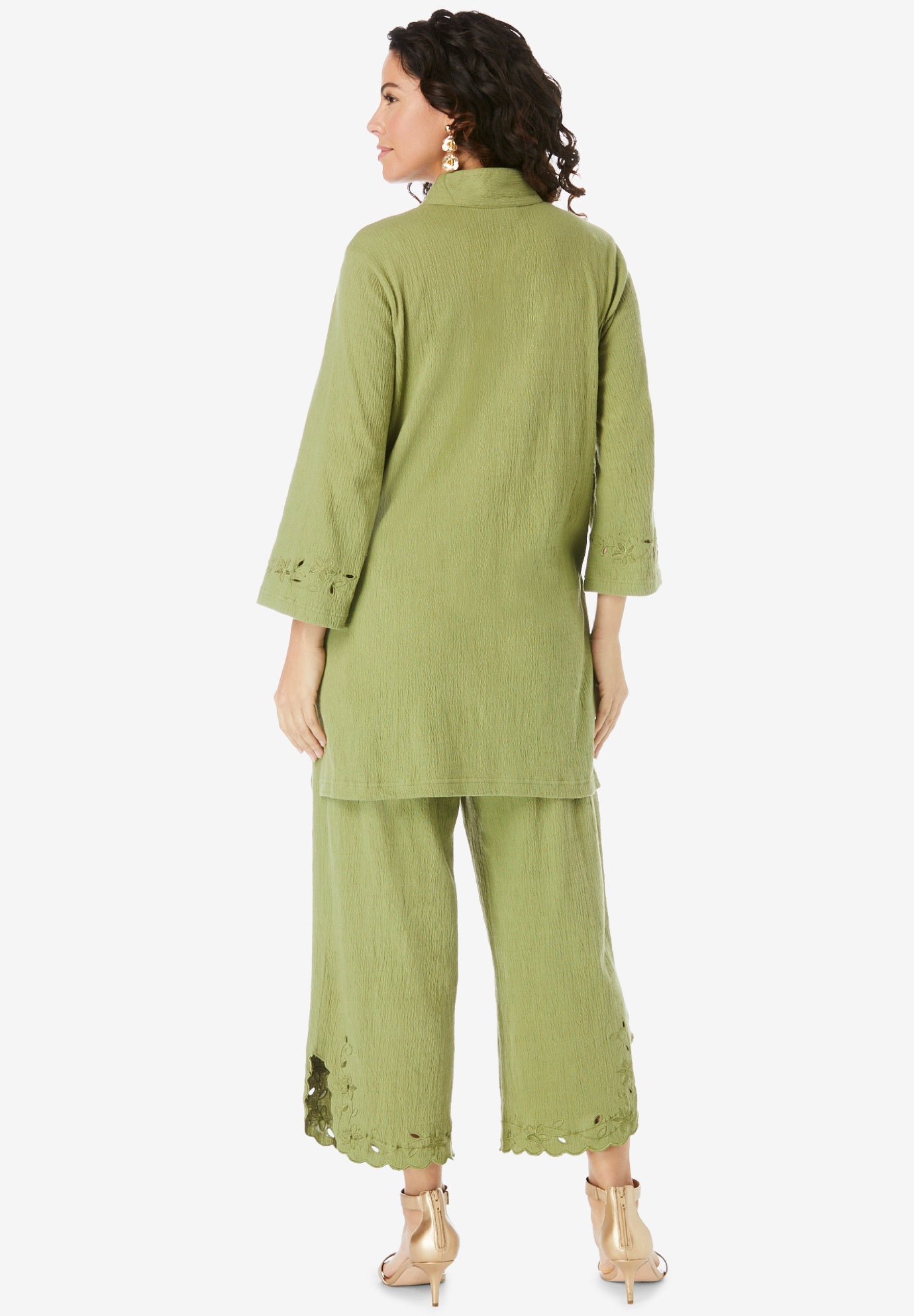 Eyelet Cutout Crinkle Knit Gauze Tunic Catherines