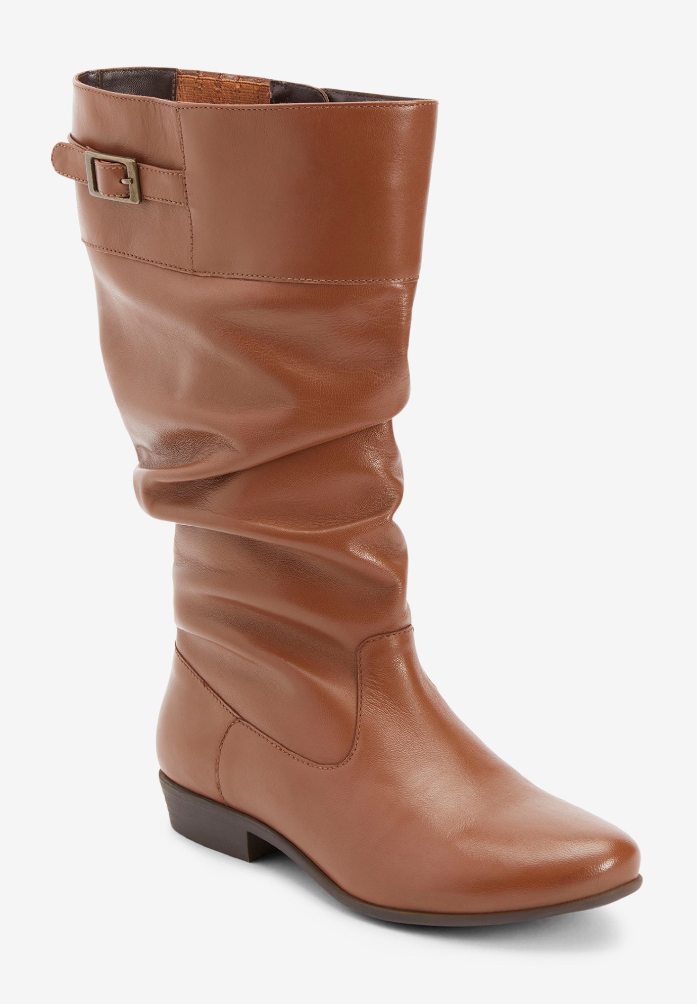 Monica Leather Wide Calf Tall Boot, Dark Cognac | Catherines