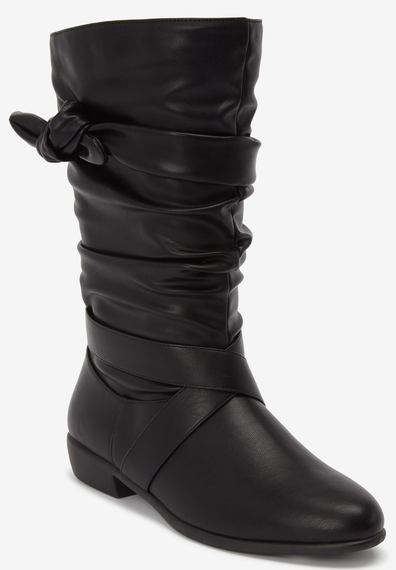 Wide Calf Heather Boot - Faux Leather Favorite, Black | Catherines